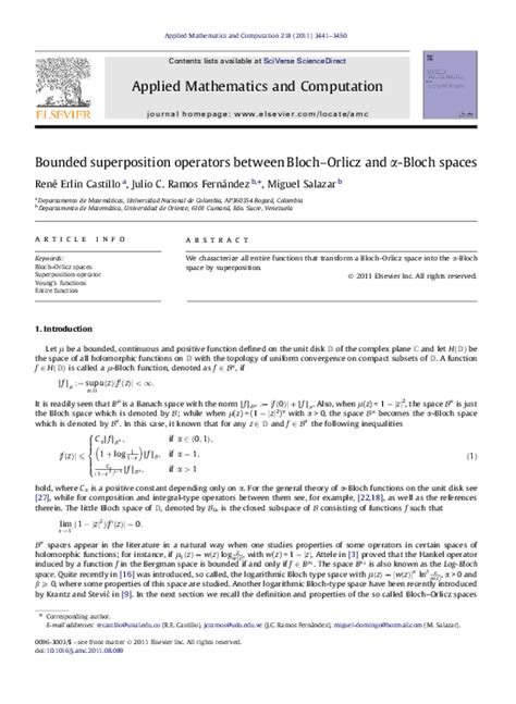 Pdf Bounded Superposition Operators Between Blochorlicz And α Bloch