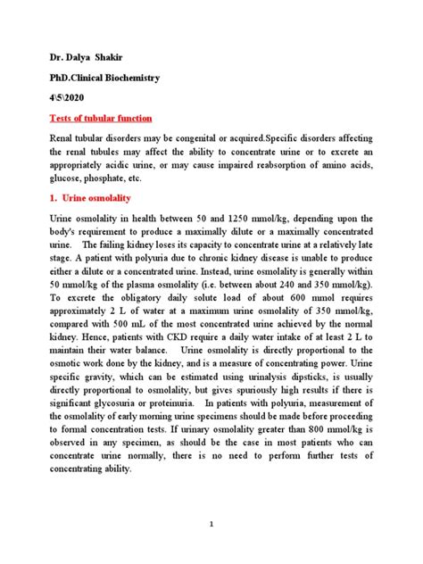 Tests Of Tubular Function Pdf