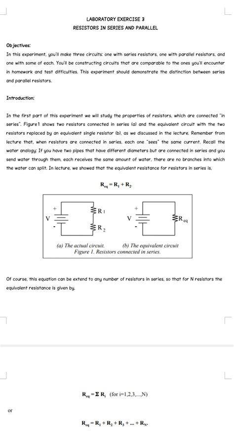 LABORATORY EXERCISE RESISTORS IN SERIES AND Chegg Com