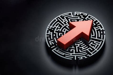 A Maze With A Red Arrow Pointing The Way To The Exit Space For Text Stock Image Image Of