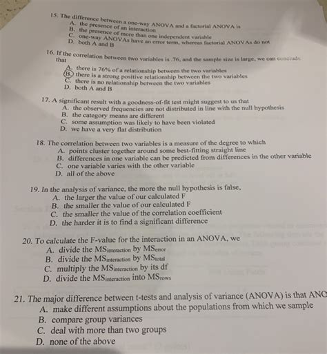 solved 15 the difference between a one way anova and a