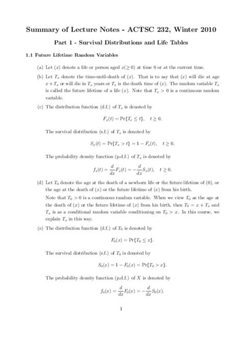 ACTSC232 Lecture Notes Fall 2010 Probability Distribution Rate Function Actuarial Science