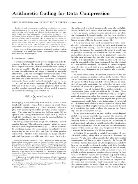 Arithmetic Coding For Data Compression Pdf Data Compression