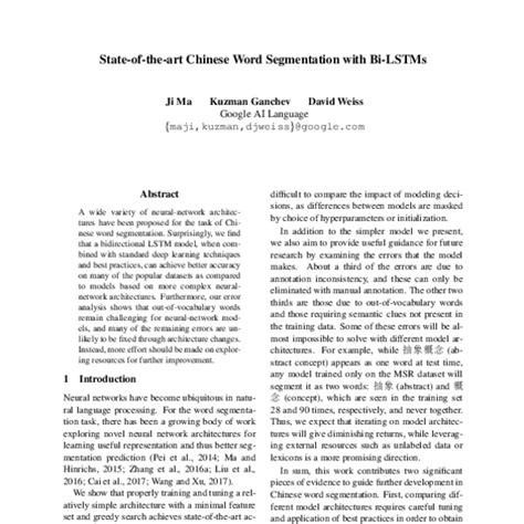 State Of The Art Chinese Word Segmentation With Bi Lstms Acl Anthology