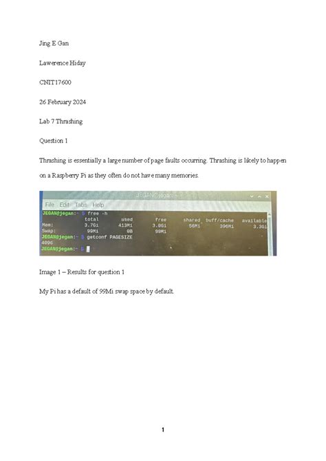 Lab 7 Thrashing Jing E Gan Lawerence Hiday Cnit 26 February 2024 Lab
