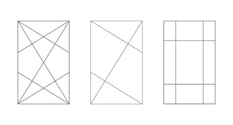 황금 비율 그리드 세트 방법 황금 단면 템플릿입니다 피보나치 배열 숫자 아이콘 하모니 골드 비율 프레임 윤곽선 벡터 그래픽