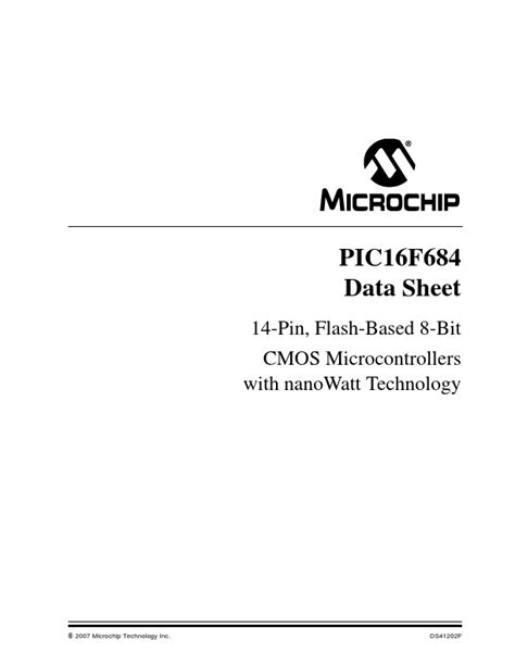 Pic16f684 Datasheet Microchip Technology