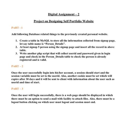 Solved Project On Designing Self Portfolio Website Add Chegg