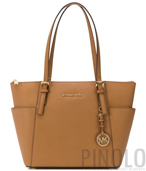 Кожаная сумка-тоут Michael Kors Jet Set рыжая с золотой фурнитурой ...