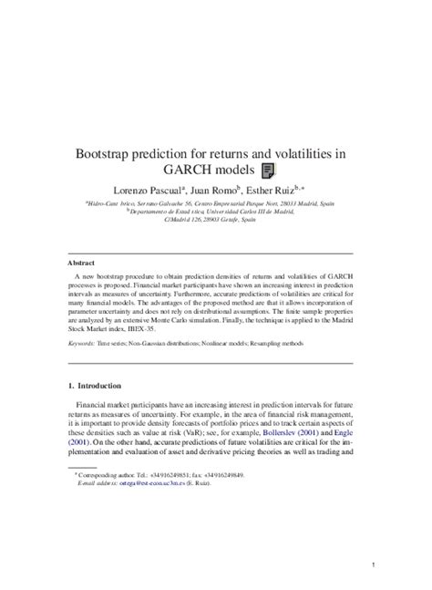 pdf bootstrap prediction for returns and volatilities in garch models