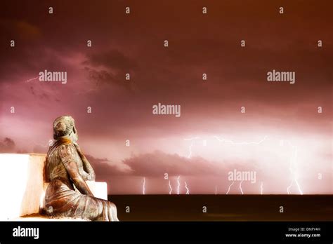 Girl Looking A Storm At The Sea Stock Photo 64889457 Alamy