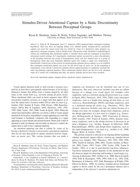 Pdf Stimulus Driven Attentional Capture By A Static Discontinuity Between Perceptual Groups