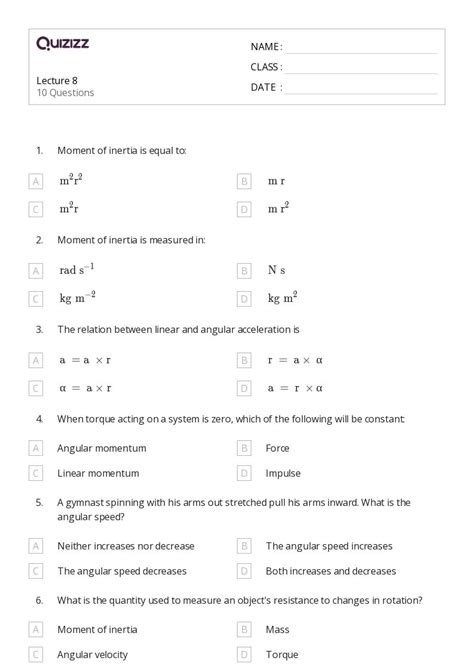 50 Torque And Angular Momentum Worksheets For 12th Class On Quizizz