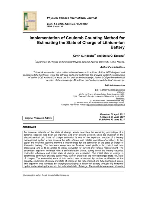 Pdf Implementation Of Coulomb Counting Method For Estimating The