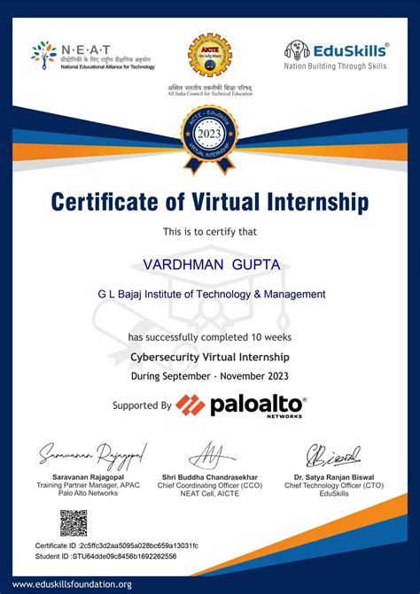 Cybersecurity Internshipcompletion Aicteeduskill Paloaltonetworks Professionalgrowth