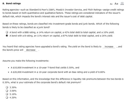 Solved 8 Bond Ratings Aa Aa Rating Agencies Such As Chegg Com