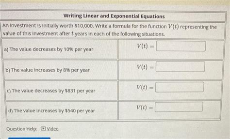 Solved Writing Linear And Exponential Equations An