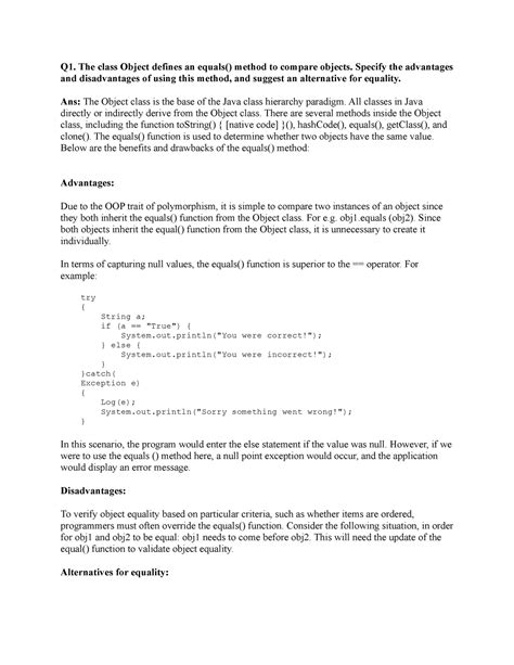discussion forum unit 4 1 q1 the class object defines an equals