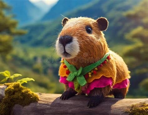 A Cute Capybara Made Of Felt Colorful Wonderful In 3d Kawaii Art