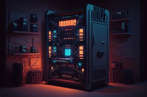 Premium Ai Image Mainframe In A Dimly Lit Environment With Server Gear