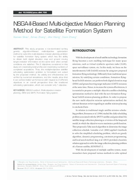 pdf nsga ii based multi objective mission planning method for satellite formation system