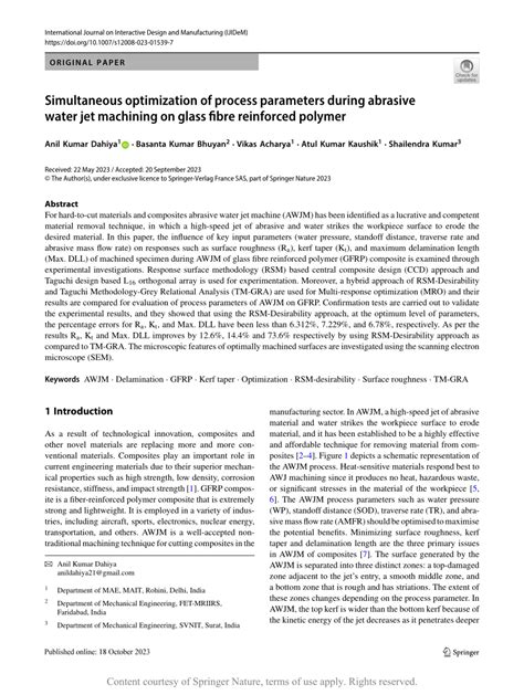 Simultaneous Optimization Of Process Parameters During Abrasive Water