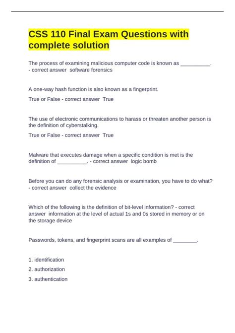 Css 110 Final Exam Questions With Complete Solution Css 110 Stuvia Us