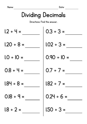 Dividing Decimals By Whole Numbers Teaching Resources