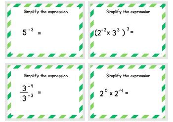 Simplifying Exponents Rules Task Cards By Freedom Education