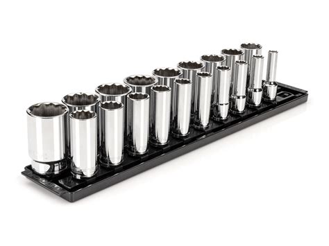 19 Piece 1 2 Inch Drive Deep 12 Point Socket Set 3 8 1 1 2 In Tekton