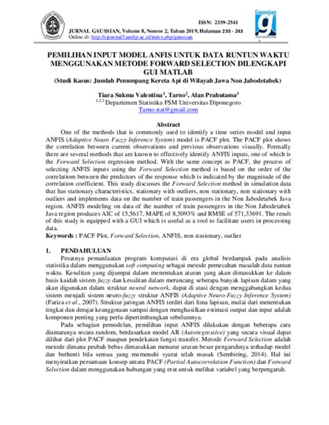 Pdf Pemilihan Input Model Anfis Untuk Data Runtun Waktu Menggunakan