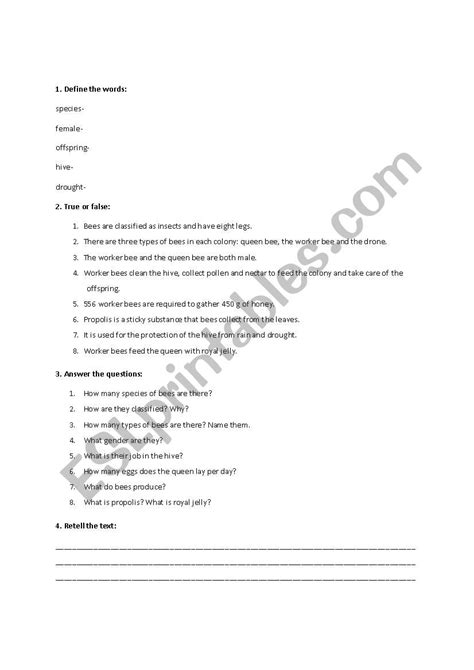Activities Related To The Text About Bees Esl Worksheet By Hannover
