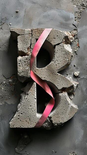 a close up of a broken concrete object with a pink ribbon premium ai