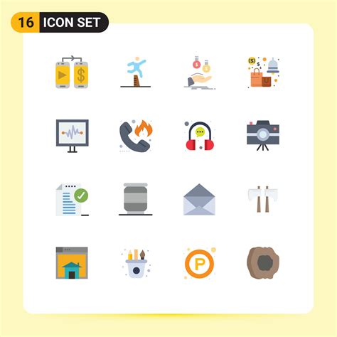 Pictogram Set Of 16 Simple Flat Colors Of Shopping Sale Coins Notification Money Editable Pack