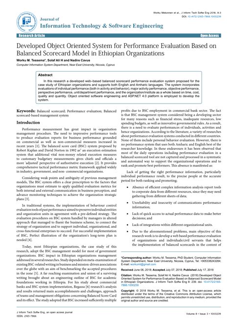 Pdf Developed Object Oriented System For Performance Evaluatiopn Based On Bsc Model In