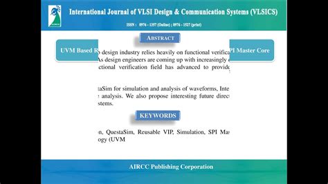 October International Journal Of Vlsi Design And Communication Systems Vlsics Youtube