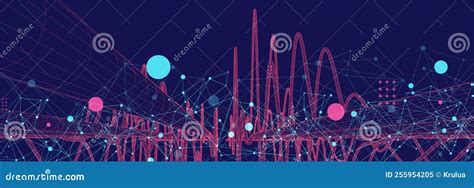 Vector Abstract Background With A Wireframe Dynamic Pipes Line And Particles Plexus Effect