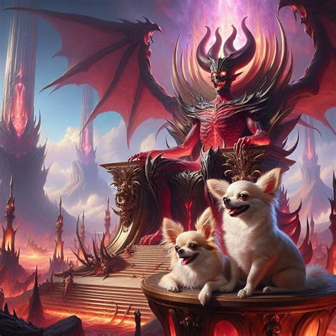The Image Is Of Two Evil Chihuahuas Sitting On Either Side Of Lucifers
