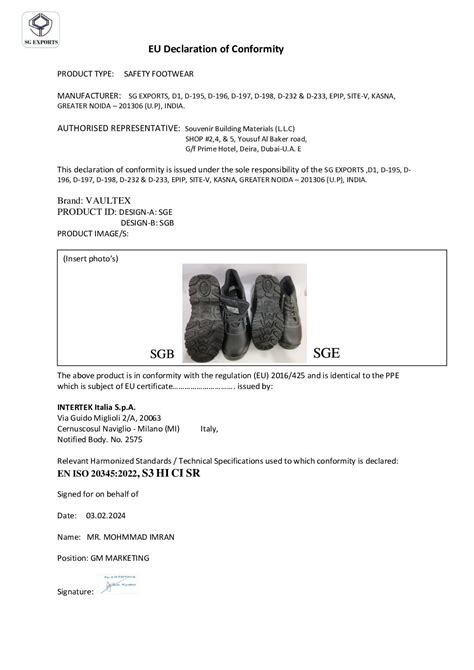 Eu Declaration Of Conformity Vaultex