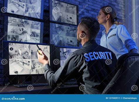 Security Guards Monitoring Modern Cctv Cameras Stock Image Image Of