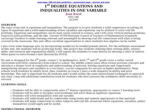 First Degree Equations Lesson Plan For 9th 12th Grade Lesson Planet