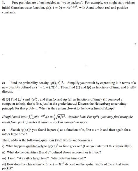 Solved 1 Free Particles Are Often Modeled As Wave