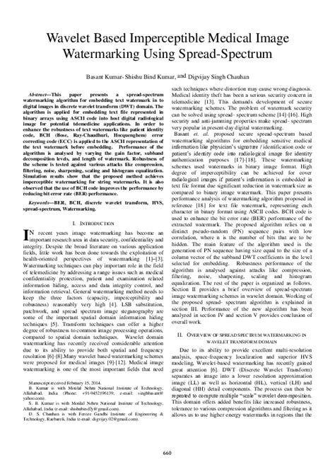 Pdf Wavelet Based Imperceptible Medical Image Watermarking Using Spread Spectrum