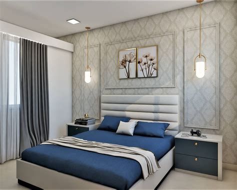 Compact Master Bedroom Design With Victorian Style Wallpaper Livspace