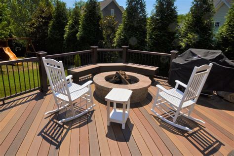 Apex Timbertech Deck With Built In Bench And Fire Pit Deck Raleigh