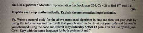 Solved 6a Use Algorithm 5 Modular Exponentiation Textbook