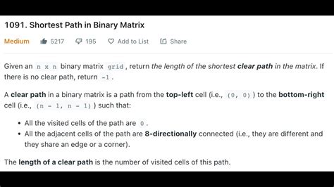 1091 Shortest Path In Binary Matrix 2023 06 01 Youtube