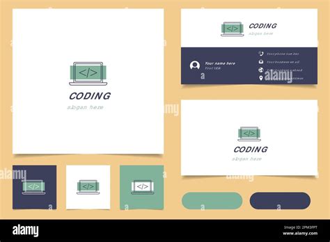 coding logo design with editable slogan branding book and business