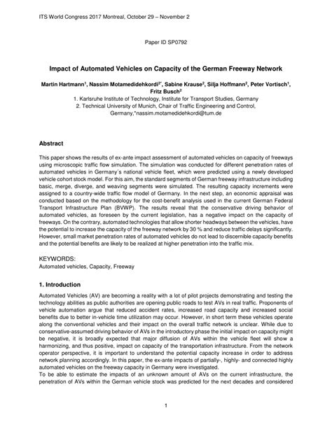 Pdf Impact Of Automated Vehicles On Capacity Of The German Freeway Network