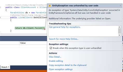 Entityexception Occurred In Entityframeworksqlserverdll